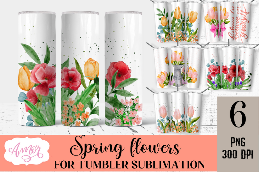 Watercolor Spring Floral Tumbler Wrap for Sublimation BUNDLE – amorclipart