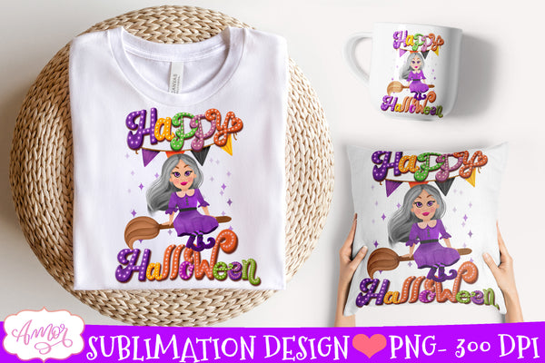 Happy Halloween Sublimation PNG | Cute Halloween witch design – amorclipart