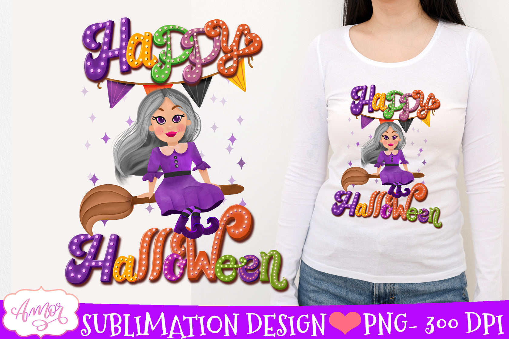 Happy Halloween Sublimation PNG | Cute Halloween witch design – amorclipart
